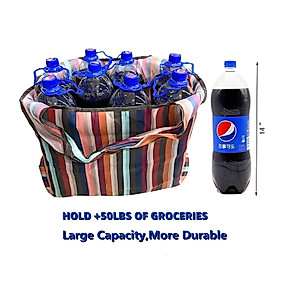 BeyGior Reusable Grocery Bags 3 Pack,Reusable Shopping Bags for Groceries,Large Grocery Bags,Reusable Bags Heavy Duty Up to 50LBS,Grocery Tote Bags with Attached Pouch (multistripe)