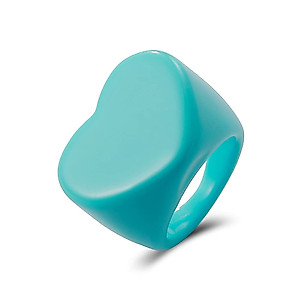 XUN Zhe 3Pcs Colorful Resin Heart Chuncky Rings Set,Cute Love Heart Shaped Acrylic Finger Rings Bands Jewelry for Women Teen Girls Party Accessories (Green Blue Pink)