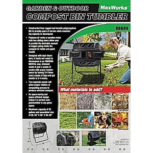 MaxWorks 50891 Compost Tumbler Bin Composter Dual Chamber 42 Gallon, Bundled with Gloves