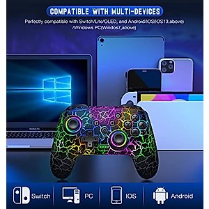 Gammeefy Switch Controller, Wireless Switch Pro Controller for Nintendo Switch/Lite/OLED, 9 Color Adjustable LED Switch Remote Compatible with PC/Android/IOS with Programmable Function