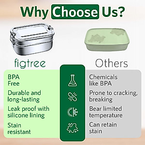 FigTree – 3 Tier Stainless Steel Lunch Box with Snack Pod 6"x4.5"x4", 3.5 Cups Food Capacity Leak Resistant Bento Box with Strong Latches – Stainless Steel Lunch Box BPA Free & Dishwasher Safe