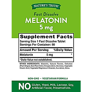 Nature's Truth Melatonin 5 mg | 180 Fast Dissolve Tablets (2 X 90 Twin Pack) | Natural Berry Flavor | Vegetarian, Non-GMO, Gluten Free