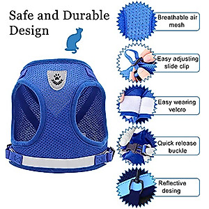LABOTA Cat Harness and Leash Set for Walking, Escape Proof Soft Adjustable Vest Harnesses with Reflective Strap, Comfort Fit for Pet Kitten Puppy Rabbit, Blue, S(Chest: 11"-13")