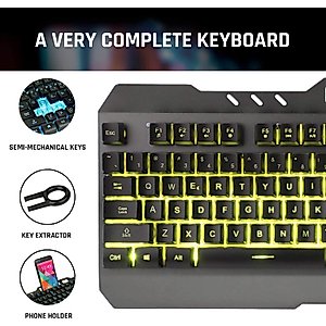 Klim Lightning Semi Mechanical Gaming Keyboard + 7 LED Colors + Metal Frame + Compatible with PC Mac PS4 ps5 Xbox One + Wired Hybrid Keyboard (Renewed)