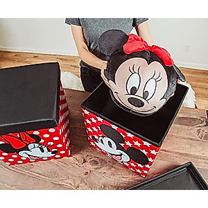 Disney Mickey & Minnie 15-Inch Storage Bin Cube Organizers with Lids, Set of 2 | Fabric Basket Container, Cubby Cube Closet Organizer, Home Decor Playroom Accessories | Toys, Gifts And Collectibles
