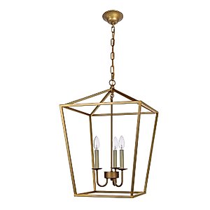 Foyer Lantern Pendant Light Fixture, Dst Gold Iron Cage Chandelier Industrial Led Ceiling Lighting, Size: D17'' H25'' Chain 45''