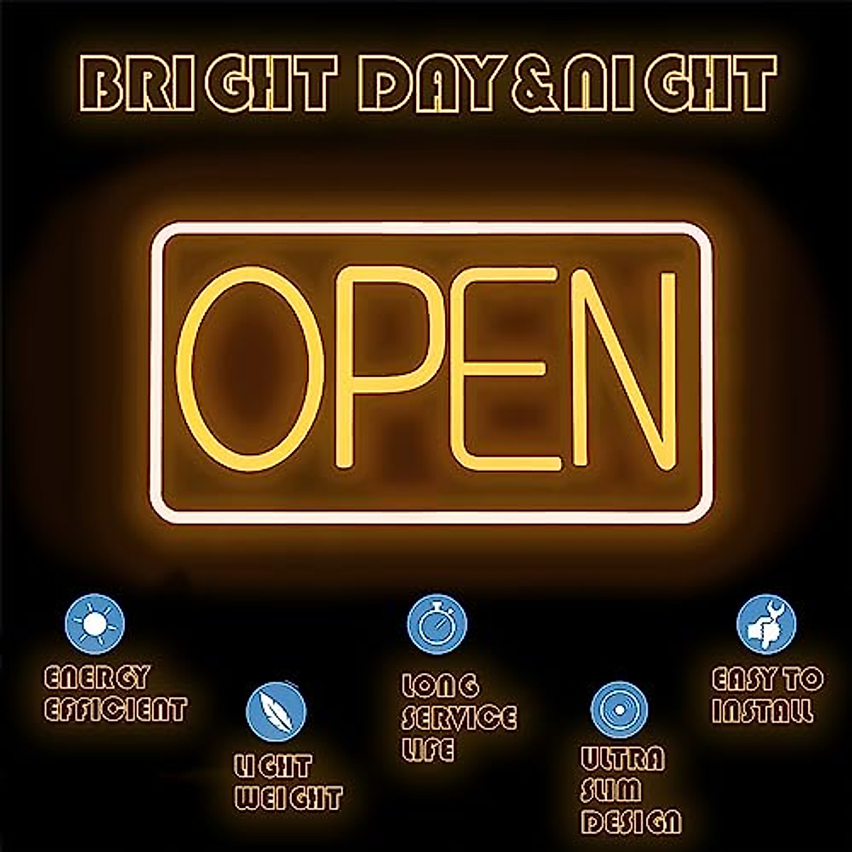 LED Open Sign for Business, FOOPPLY LED Neon Signs for Shop Windows and Doors of Shop, Bar, Restaurant, LED Letters with Open/Closed Sign and Business Hours Signs (Warm Horizontal Open)