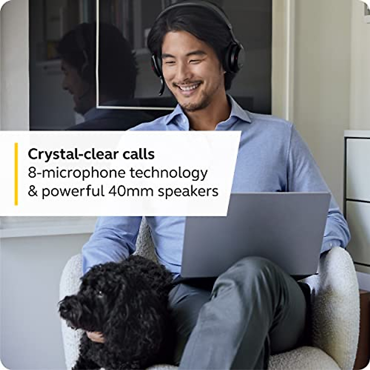 Jabra Evolve2 75 PC Wireless Headset with 8-Microphone Technology - Dual Foam Stereo Headphones with Adjustable Advanced Active Noise Cancelling, USB-A Bluetooth Adapter and UC Compatibility - Black