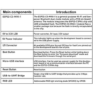 Geekstory ESP32-C3-DevKitM-1 Development Board ESP32-C3FN4 Core, ESP32-C3-MINI-1 WiFi+BT LE Module with 4 MB External SPI Flash
