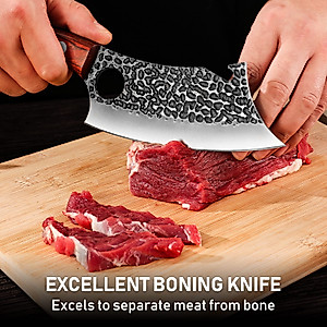 NAMUPIE Boning Knife 6.1 Inch Kitchen Hand Forged Chef Knife with Leather Sheath Gift Box Bottle Opener Design Sharp Meat Butcher Cleaver Kitchen Knife for Kitchen, Outdoor, BBQ, Camping