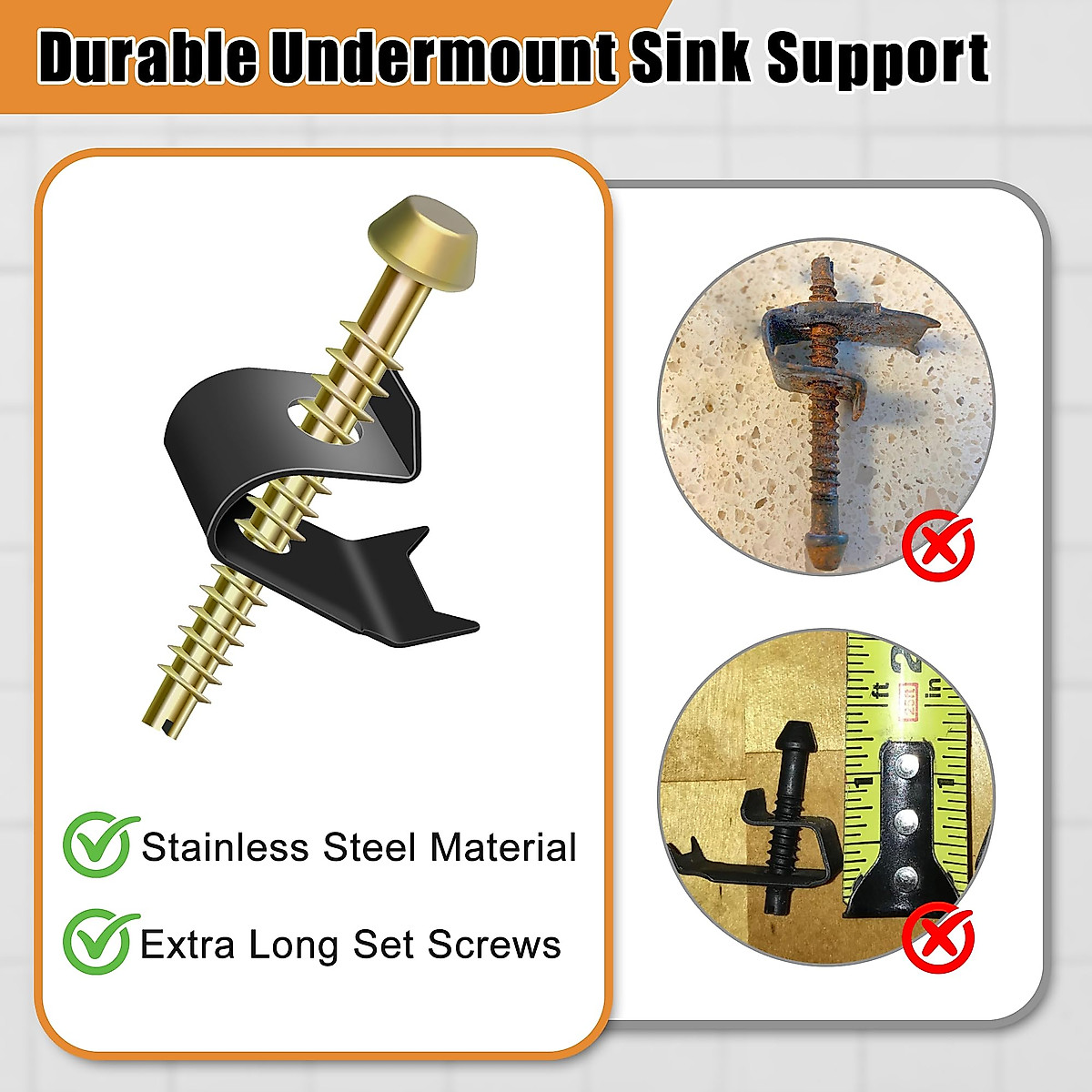 Dreyoo 14 Pack Sink Clips Kit, Undermount Sink Clips Sink Compatible with Moen/Elkay Sink for Kitchen, Bathroom, U Channel Clips for Bathroom Counter, Universal Sink Mounting Kit Bracket Support