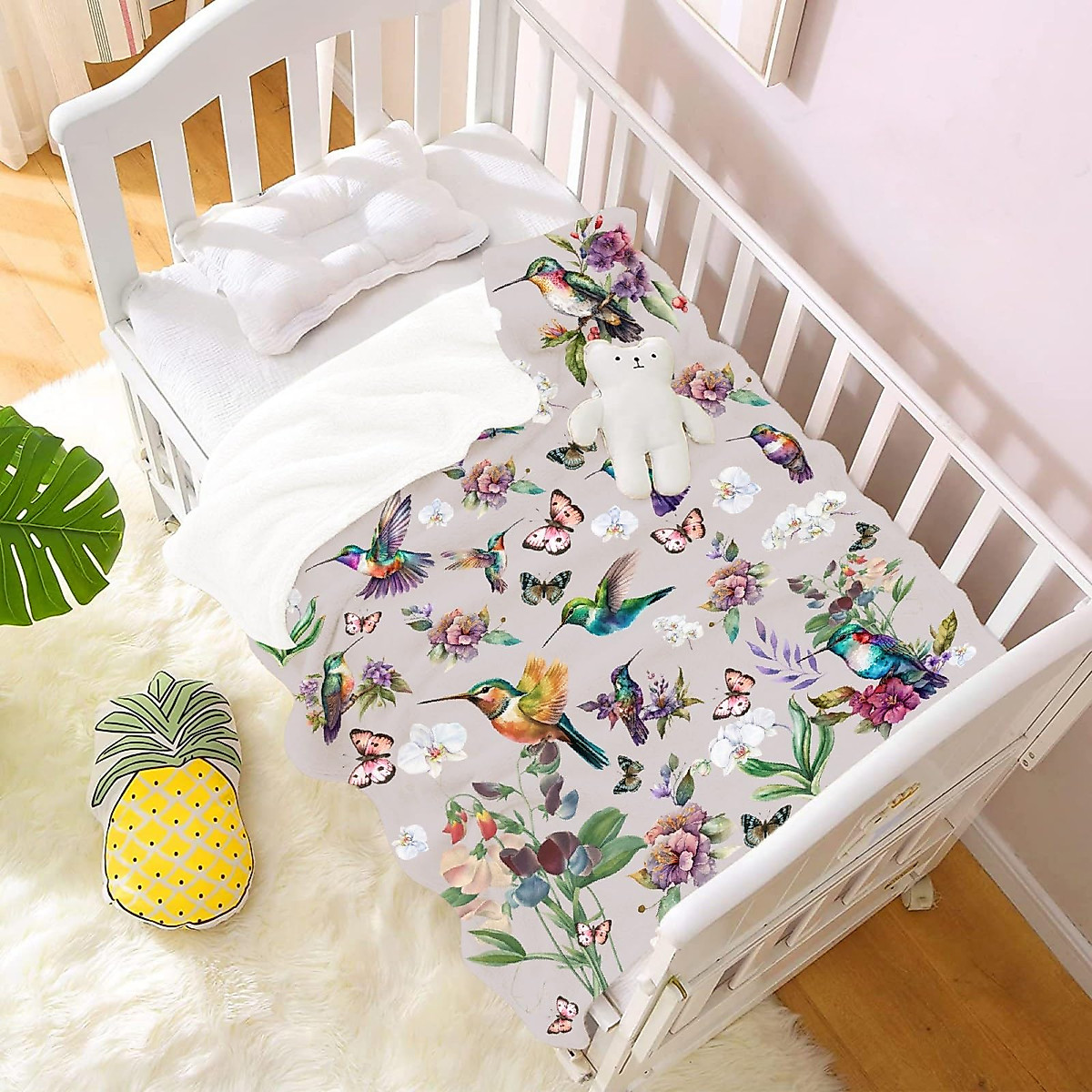 Hummingbird Throw Blanket Butterfly Hummingbirds Theme Blanket for Women Girls Hummingbird Gifts for Bird Lovers Bird Flower Blanket for Couch Bed Outdoor 40"x50"for Kids/Child