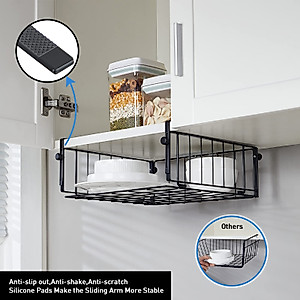 AmonHouseware 2 Pack Hanging Under Shelf Storage Basket,Adjustable Under Cabinet Add-on Storage Racks Slide-in Baskets Organizer for Laundry Room Kitchen Pantry Desk Bookshelf, Black