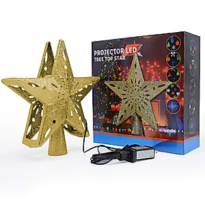 YOCUBY Star Christmas Tree Topper Lighted with Built-in Rotating Magic Ball, Christmas Decoration, LED Treetop Projector for Crown Christmas Tree, Xmas/Holiday/Winter Home Wonderland Party Ornament