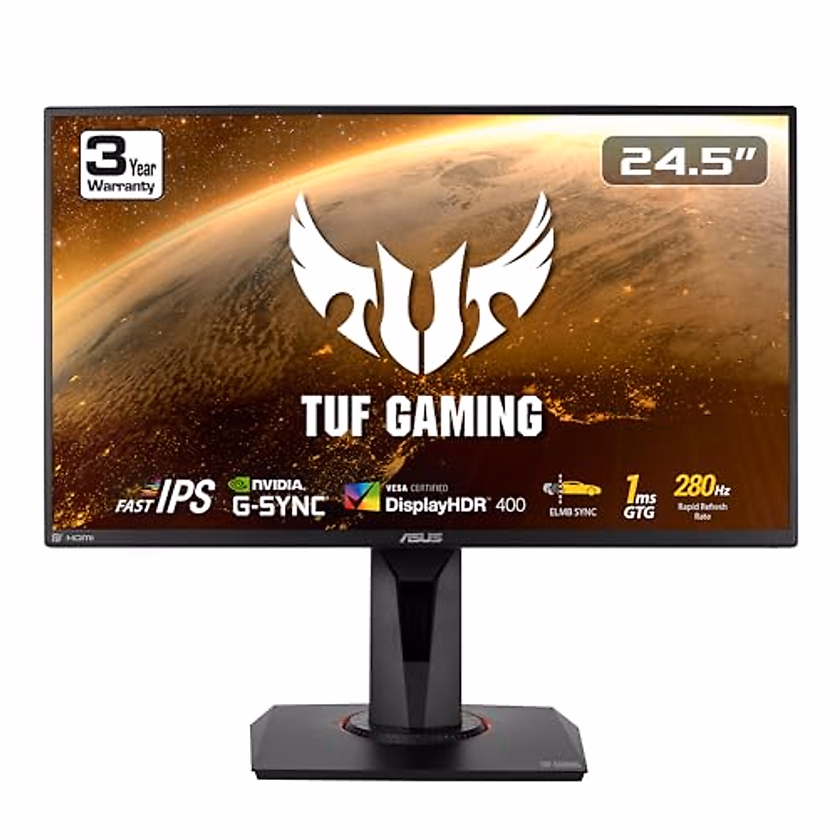 ASUS TUF Gaming VG259QM 24.5” Monitor, 1080P Full HD (1920 x 1080), Fast IPS, 280Hz, G-SYNC Compatible, Extreme Low Motion Blur Sync,1ms, DisplayHDR 400, Eye Care, DisplayPort HDMI BLACK