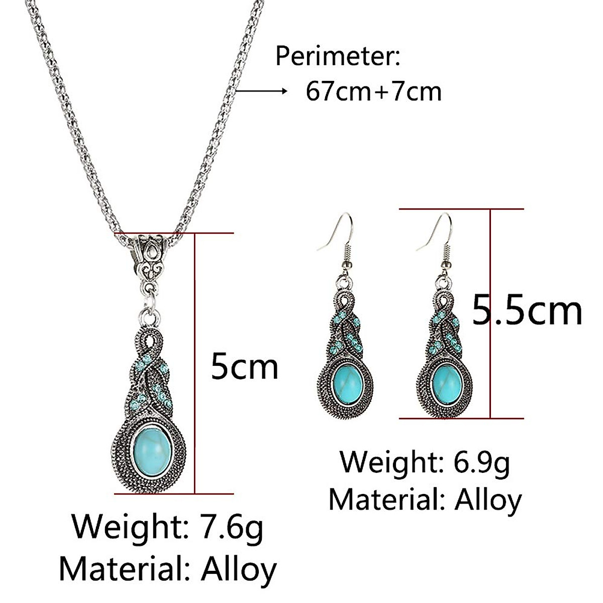 Western Jewelry For Women Green Earrings Irish Dangle Drop Shaped Boho Turquoise Emerald Necklace and Earrings set St. Patrick's Day