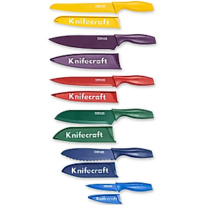 Knifecraft 12-Piece Color Coded Kitchen Knife Set, Non-Stick Ceramic Coated Stainless Steel with 6 Blade Guards, Dishwasher Safe, Perfect for Gifting