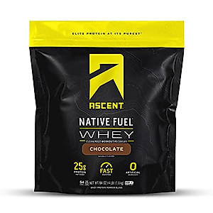 Ascent Native Fuel Whey Protein Powder - Post Workout Whey Protein Isolate, Zero Artificial Ingredients, Soy & Gluten Free, 5.7g BCAA, 2.7g Leucine, Essential Amino Acids, Chocolate 4 lb