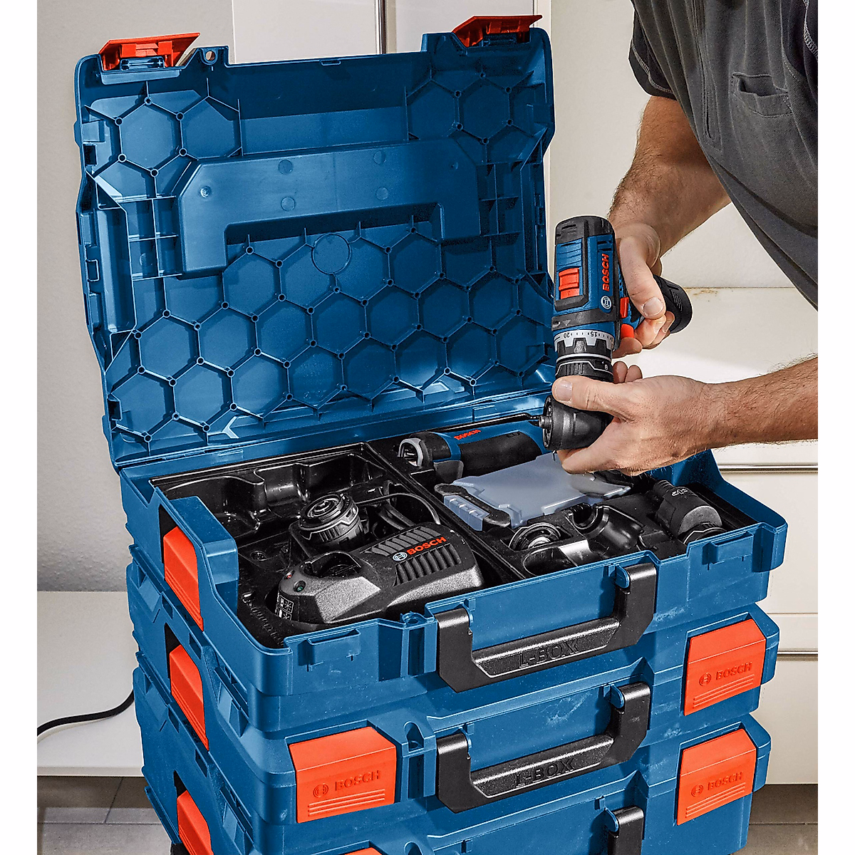 BOSCH L-BOXX-1 4.5 In. x 14 In. x 17.5 In. Stackable Tool Storage Case , Blue