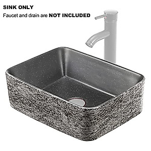 KGAR Ceramic Vessel Sink Rectangle Bathroom Sink Above Counter 16'' x 12'' Porcelain Sink Bowl, Slate Gray