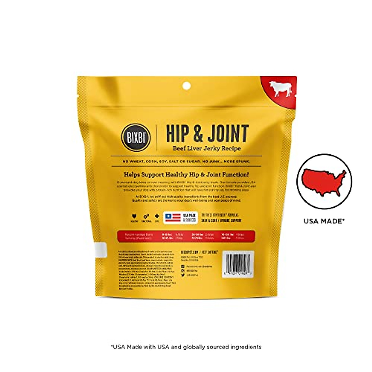 BIXBI Hip & Joint Support Beef Liver Jerky Dog Treats, 12 oz - USA Made Grain Free Dog Treats - Glucosamine, Chondroitin for Dogs - High in Protein, Antioxidant Rich, Whole Food Nutrition, No Fillers