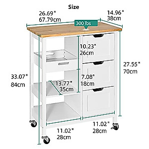 YITAHOME Kitchen Island Cart with Storage, Kitchen Cart for Home, Rolling Serving Utility Trolley Cart On Wheel with 3 Drawers and 3 Storage Shelves, Kitchen Serving Cart for Dining Room, Bar, White