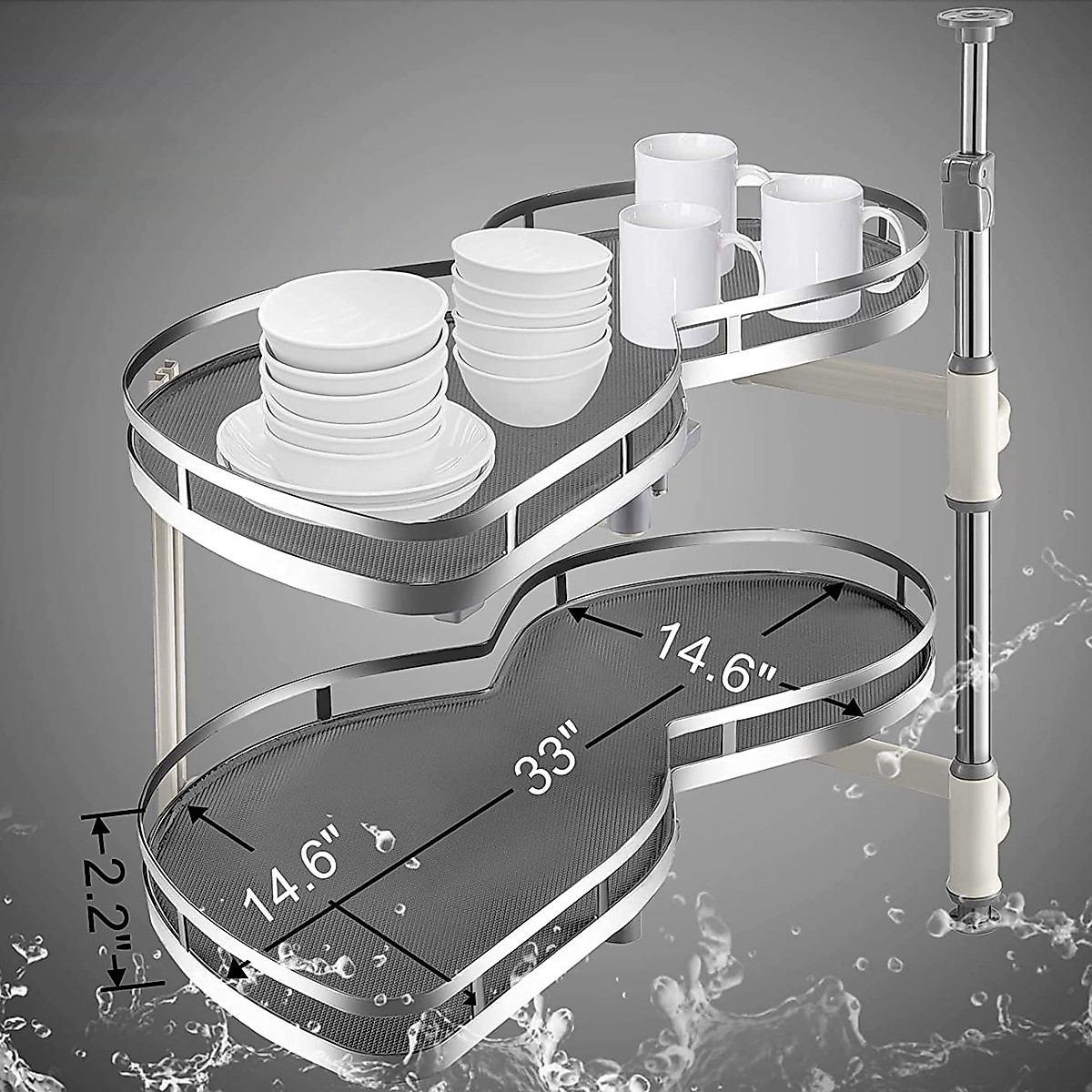 Yu Liao Kitchen Cabinet Blind Corner Organizer,Stainless Steel Saucer Holder,270°Rotating Storage for Cabinet,2 Tiers Swing Tray,Right Handed Open