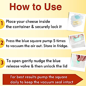 FoodLite Quick Vac Cheese Saver- Only Cheese Container Made to Keep Your Cheese Fresh. A Cream Cheese, Sliced, Grated & Cheddar Cheese Container & Box for Fridge with an Airtight Lid., Clear