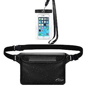 AiRunTech Waterproof Dry Bag and Waterproof Cell Phone Bag for Outdoor Water Sports, Boating, Hiking,Kayaking,Fishing (1 * Phone case(Clear) + 1 * Fanny Pack(Black))
