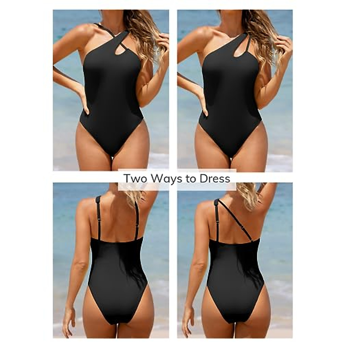 CUPSHE One Piece Swimsuit for Women Asymmetrical Bathing Suit Adjustable Straps Cutout, M Black