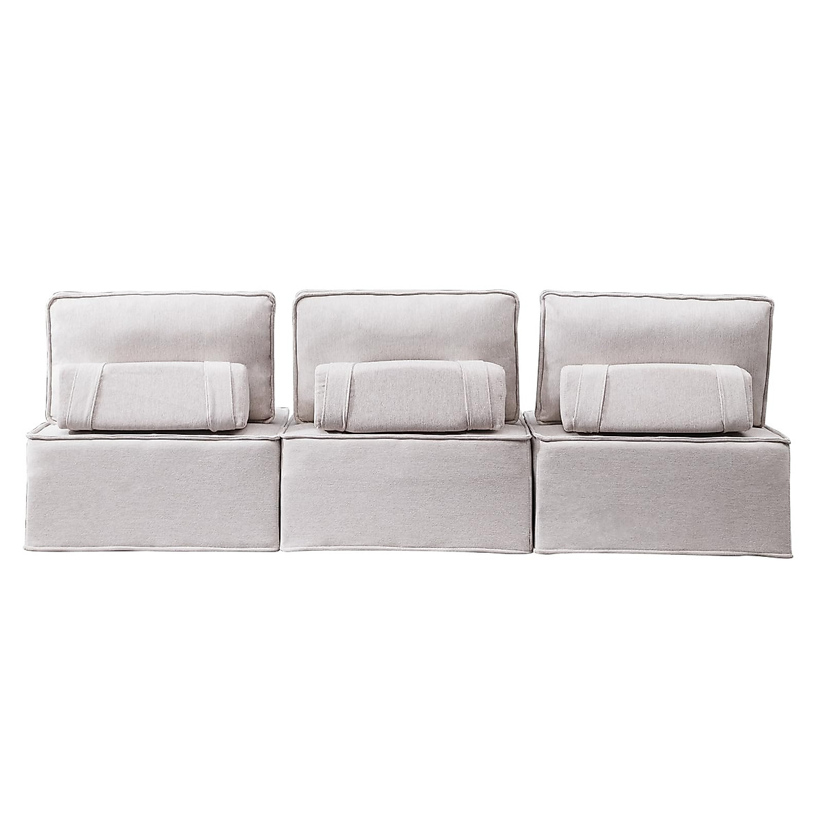 BALUS Modular 3 Seater Sofa Couch, Modern Sectional Sofa Couch, Armless Floor Sofa Couch, Soft Fabric Sofa Bed for Bedroom, Living Room and Sturdy Room, Free Combination, 3 PCS Beige