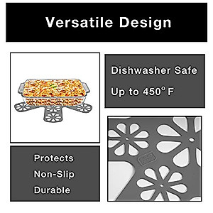 Smart Design Silicone Pan and Plate Protector Trivet - Set of 2 - for Bakeware, Cookware, Pots Stacking - Pads and Protects Against Scratches and Cracks - 13.75 x 13.75 Inch - Gray