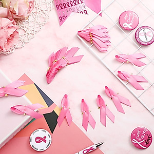 Yunsailing 150 Pcs Breast Cancer Ribbons Pink Ribbon Pins Breast Cancer Awareness Satin Pins Bulk with Safety Pins for Breast Cancer Charity Event Fundraising Campaign Party Supplies, 3 x 2.6 Inches