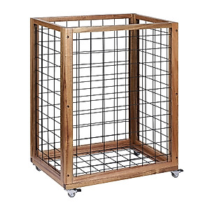 EVERBBKING Laundry Hamper with Wheels, Rolling laundry hamper with lid,acacia wood laundry cart, 2 section Laundry Basket, 75L capacity with Removable Liner Bag for laundry room,bedroom