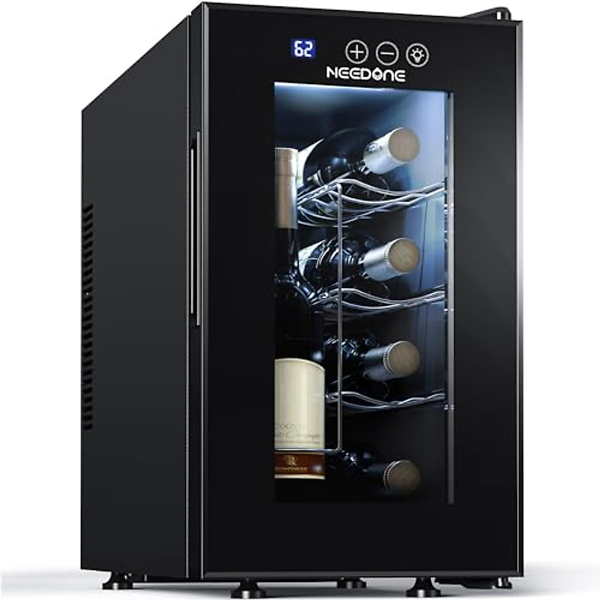 NEEDONE Wine Cooler Fridge, 8 Bottle Wine Chiller with Wine Rack/Lighting, Fast Cooling Thermoelectric Queit Wine Cabinet Cellar for Red White, Energy Efficient Gifts for Women Men