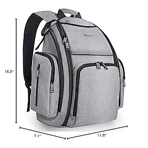 Mancro Diaper Bag Backpack, Large Multifunction Waterproof Travel Baby Changing Bag for Dad Mom with 4 Insulated Pockets and Stroller Straps, Maternity Baby Bag for Boys Girls, Grey