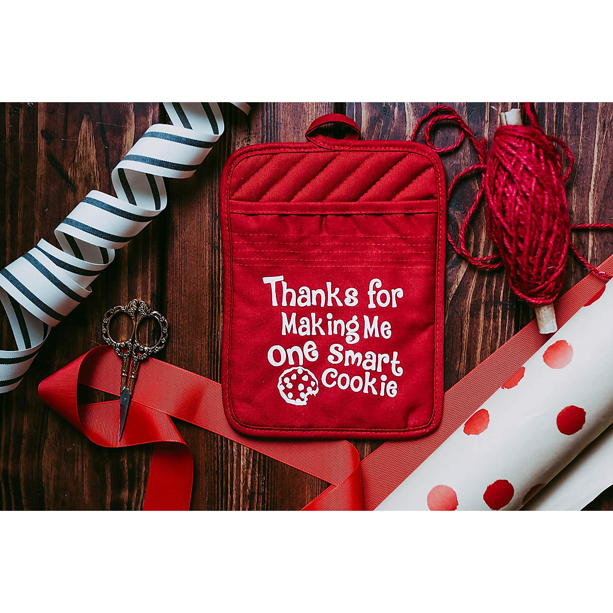 Teacher Appreciation Gift for Women - Thank You Present Potholder - One Smart Cookie Oven Mitt - Set of 2 (One Smart Cookie 3 pack)