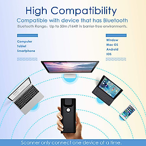 NADAMOO 2D Wireless Barcode Scanner Bluetooth Compatible, with Adjustable Back Clip CMOS Bar Code Scanner for 1D 2D QR PDF417 Code, Work with Windows, Mac, Android, iOS - 1,000,000 Pixels