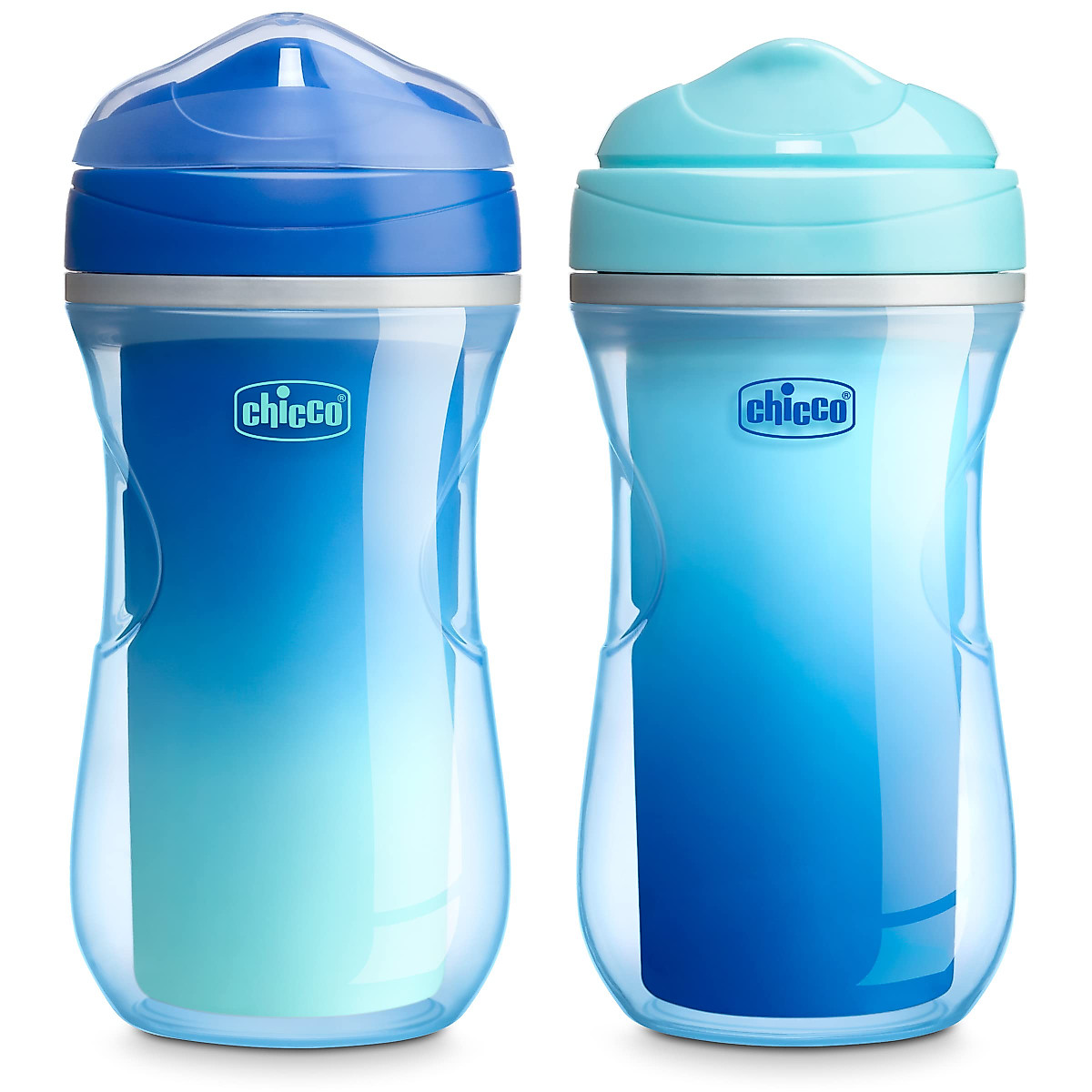 Chicco Double-Wall Insulated Sippy Cup with Bite-Proof Rim Spout and Spill-Free Lid 9oz.| Top-Rack Dishwasher Safe | Easy to Hold Ergonomic Indents | Blue/Teal Ombre, 2pk | 12+ Months