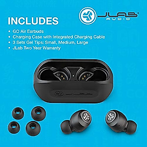 JLab Go Air True Wireless Bluetooth Earbuds + Charging Case | Black | Dual Connect | IP44 Sweat Resistance | Bluetooth 5.0 Connection | 3 EQ Sound Settings Signature, Balanced, Bass Boost