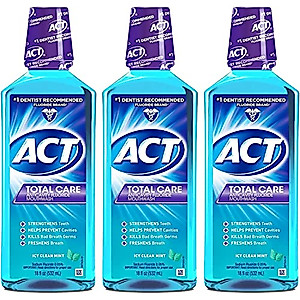 ACT Total Care Anticavity Fluoride Mouthwash ICY Clean Mint 18 oz (Pack of 4)
