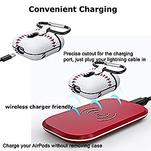AirPods Case, Takfox Airpod Case Accessories Cover Protective Shockproof Scratch Resistance Leather Headphone Case with Carabiner/Keychain Skin for Apple Airpods 2 & AirPods 1 Charging Case-Baseball