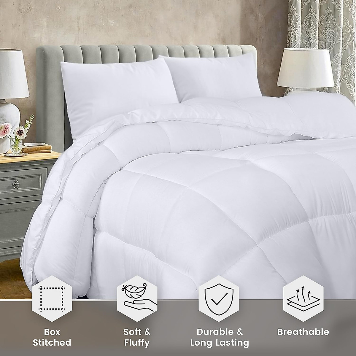 Utopia Bedding Comforter Duvet Insert - Quilted Comforter with Corner Tabs - Box Stitched Down Alternative Comforter (Twin, White)
