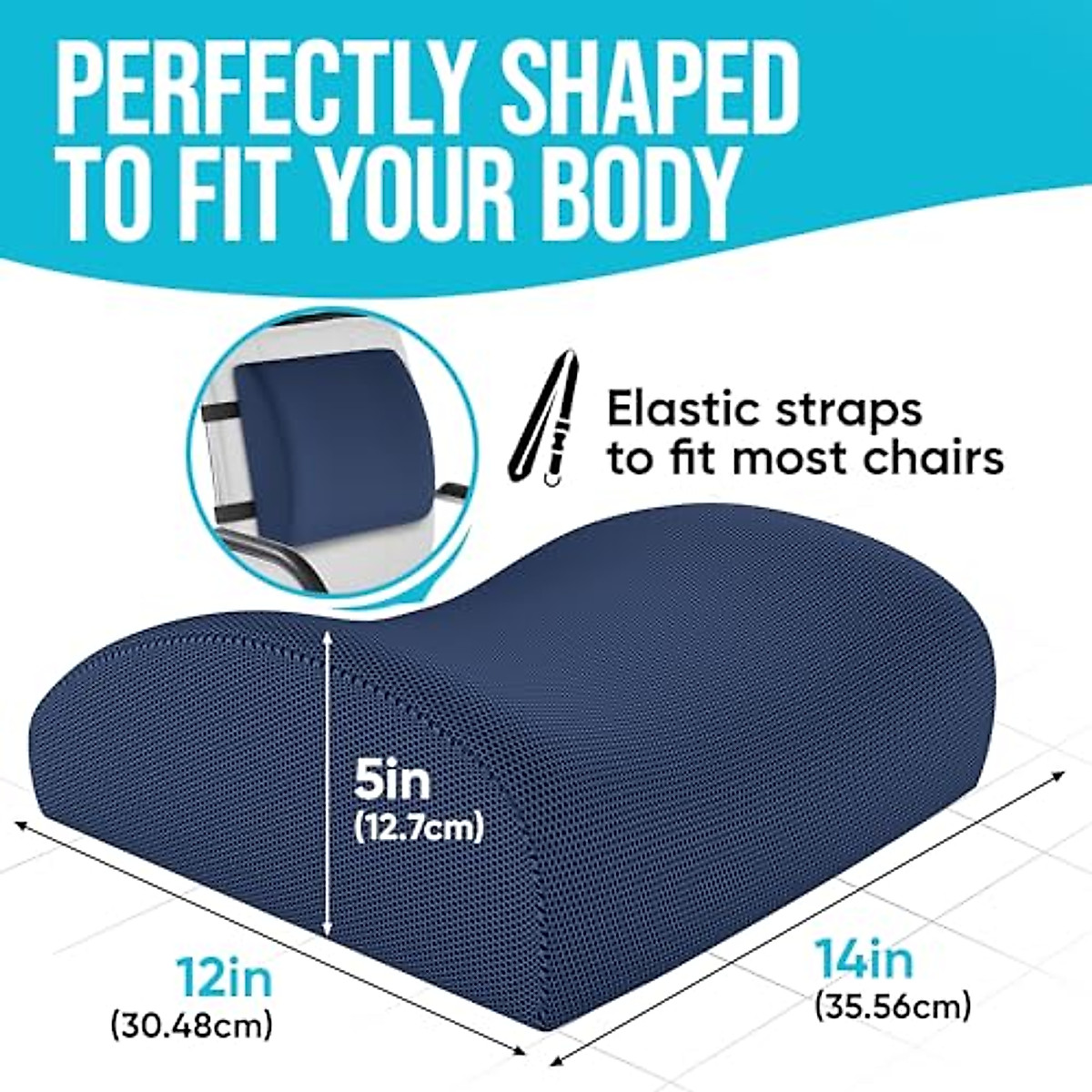 FORTEM Chair Cushion, Seat Cushion for Office Chair, Lumbar Support Pillow for Chair, Car Seat Cushion, Back Support Memory Foam Pillow Washable Cover (Blue, Mesh)