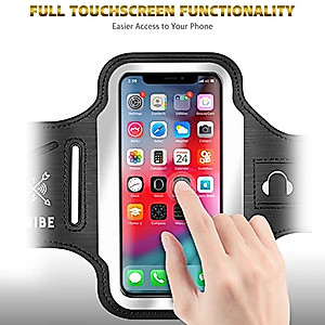 TRIBE Running Phone Holder Armband. iPhone & Galaxy Cell Phone Sports Arm Bands for Women, Men, Runners, Jogging, Walking, Exercise & Gym Workout. Fits All Smartphones. Adjustable Strap, CC/Key Pocket