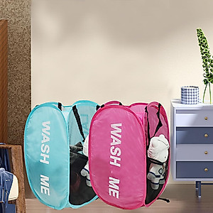 Aplter Collapsible Laundry Hamper 2 pack Mesh Pop Up Laundry Hamper with Handles, Foldable Laundry Basket for Kid's Room, College Dorm, RV, Travel (Pink + Sky Blue)