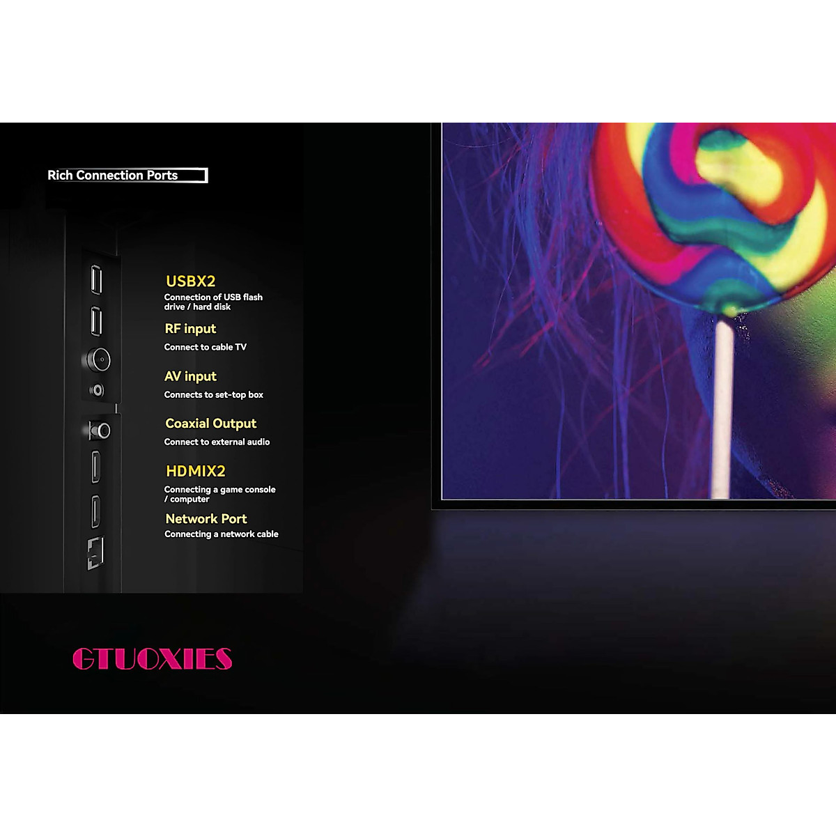 GTUOXIES 98 Inch 4K Mobile Digital Signage TV A+ Panel, Civil, Commercial with Wi-Fi, Ethernet, Bluetooth, HDMI, USB, 178° Visual Angle, 50000h, Ultra HD