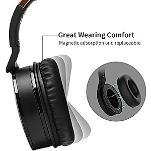 Funsmile Active Noise Cancelling Headphones Bluetooth Headphones Wireless Headphones Over Ear Built-in Microphone Deep Bass, 30 Hours for Travel/Work/TV/Computer/Cellphone - Gold