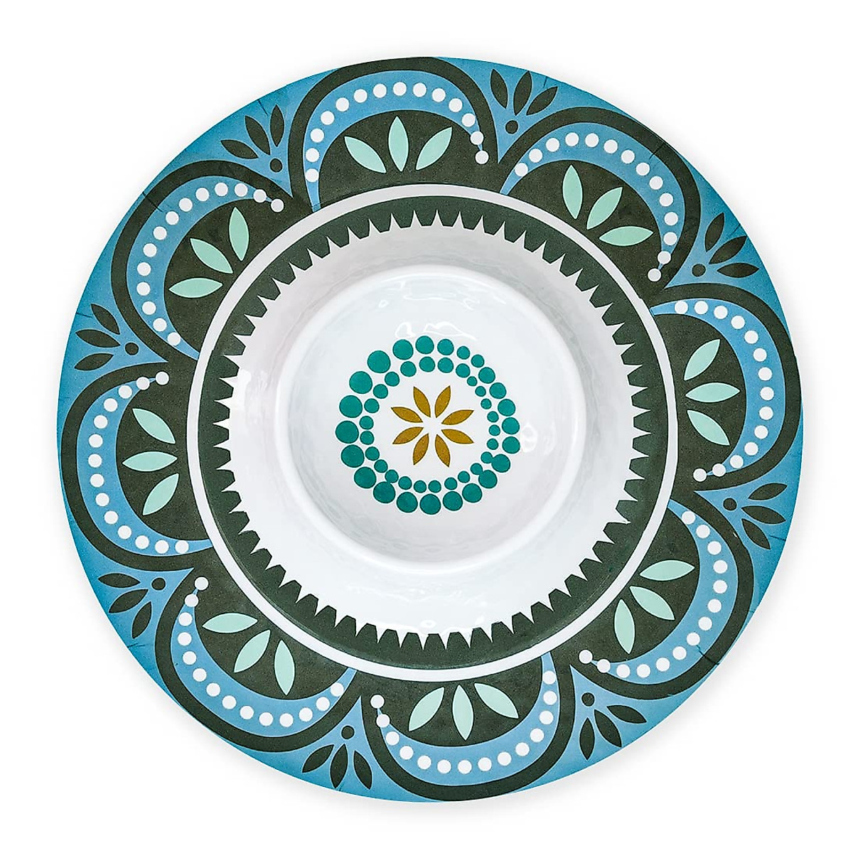 WunderfulThings Chip Dip Bowl Chips & Salsa Dish All-in-One JUMBO Serving Bowl for Chips and Dip - Shatter Resistant Embossed Melamine (hard plastic resin)