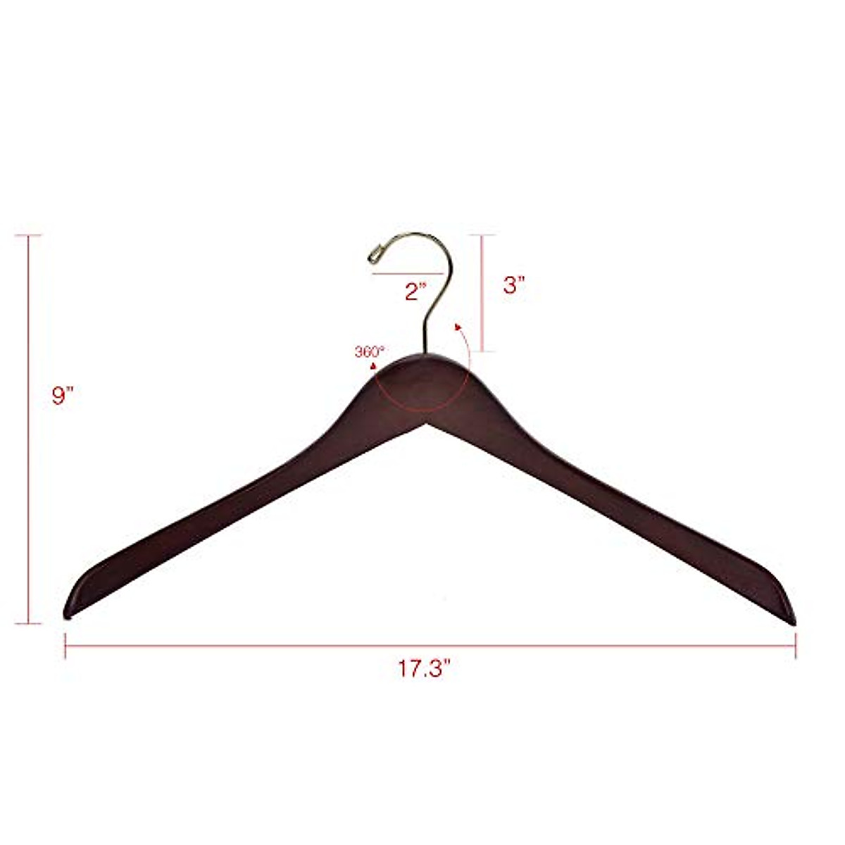 Quality Wooden Curved Coat Hangers, Suit Hangers, Smooth Solid Wood Pants Hangers, Swivel Hook, Coat, Jacket, (Walnut - Gold Hook, 5)